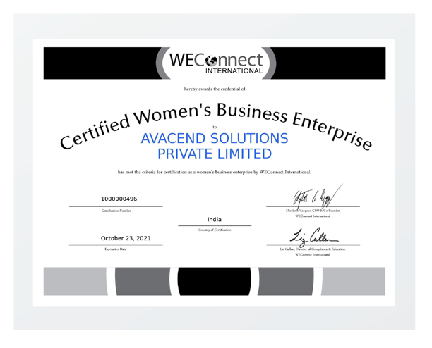 Awards and Certification – Avacend Solutions